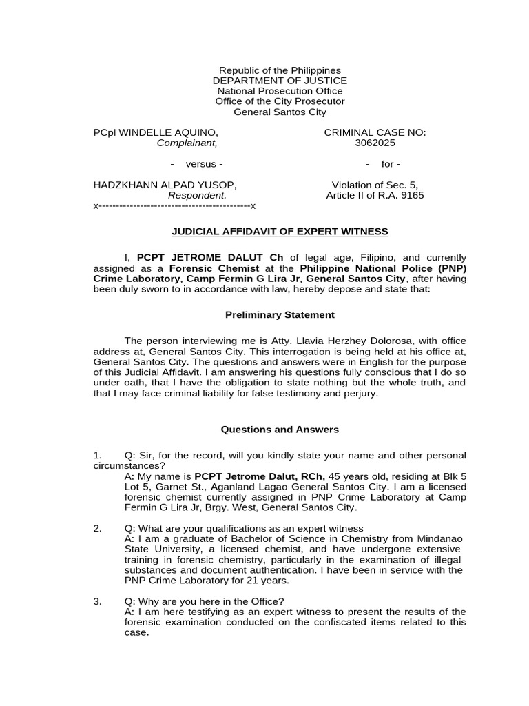 Judicial Affidavit-Expert-Witness | PDF | Perjury | Expert Witness