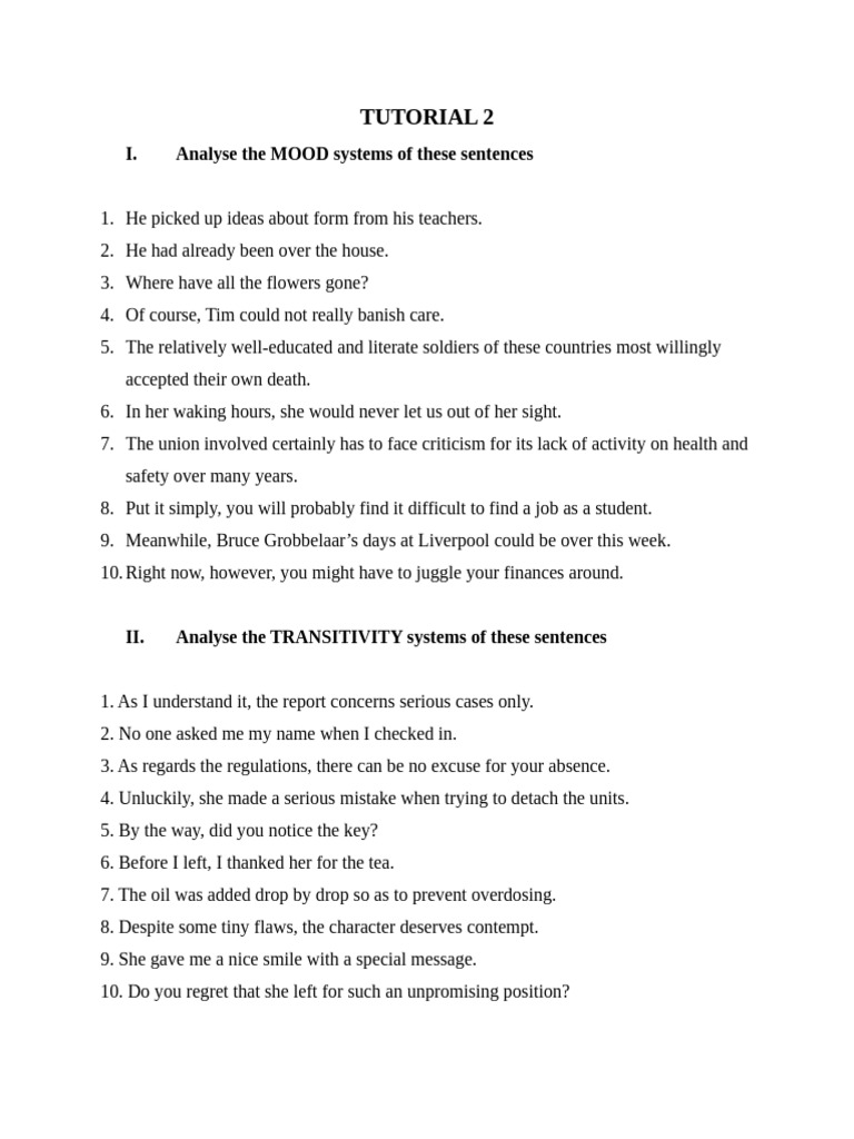 Tutorial 2 Mood Transitivity Analysis | PDF