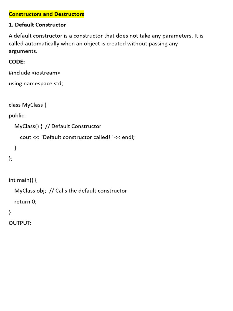 Constructors and Destructors | PDF | Constructor (Object Oriented ...