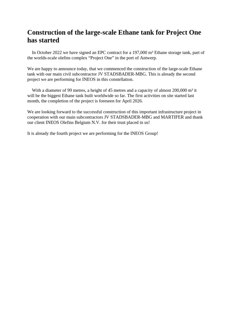 TGE Ethane tank-Project ONE | PDF