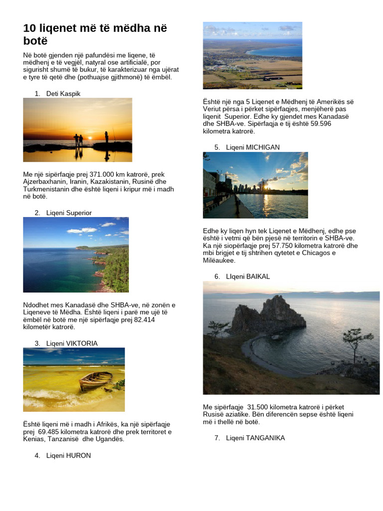 10 Liqenet Më Të Mëdha Në Botë | PDF