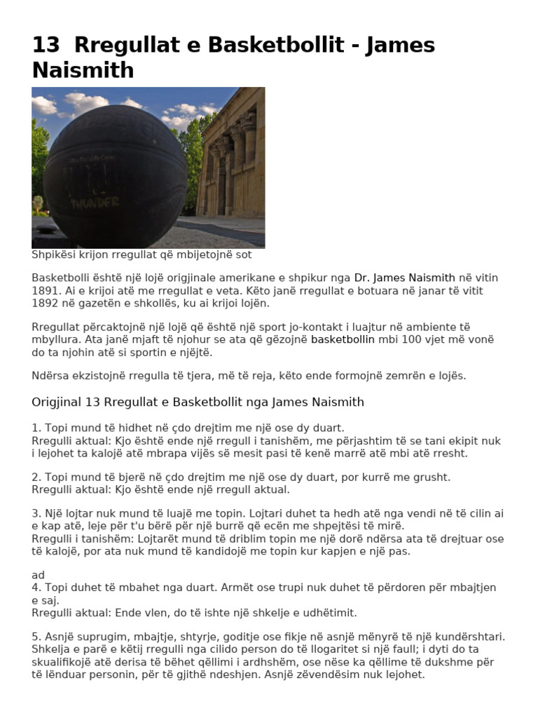 13 Rregullat e Basketbollit | PDF
