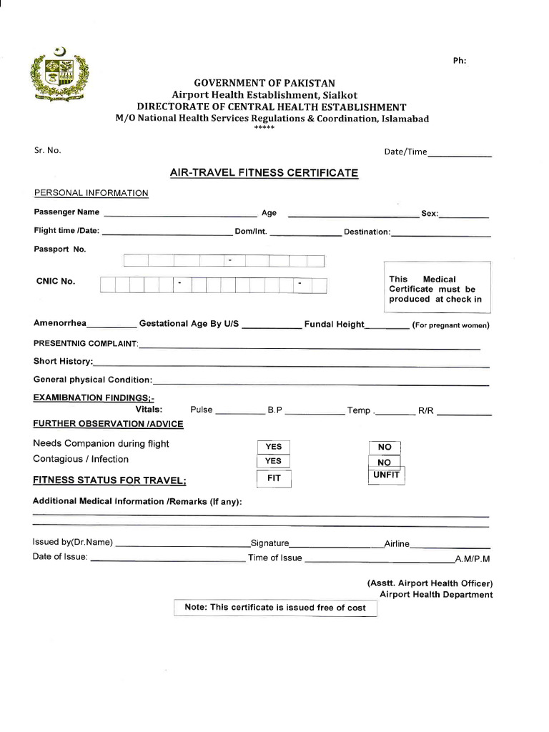 Air Travel Fitness Certificate for Women | PDF | Aviation | Transport