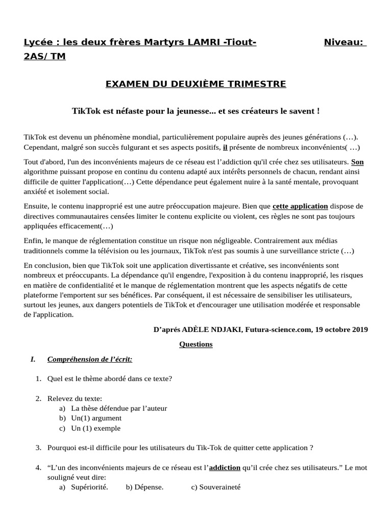 TikTok : dangers pour la jeunesse | PDF