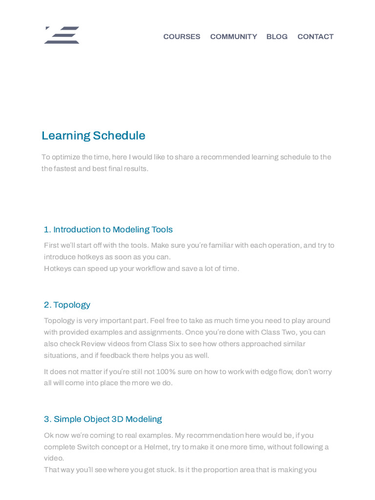 3D Modeling Learning Schedule Guide | PDF | Rendering (Computer Graphics)