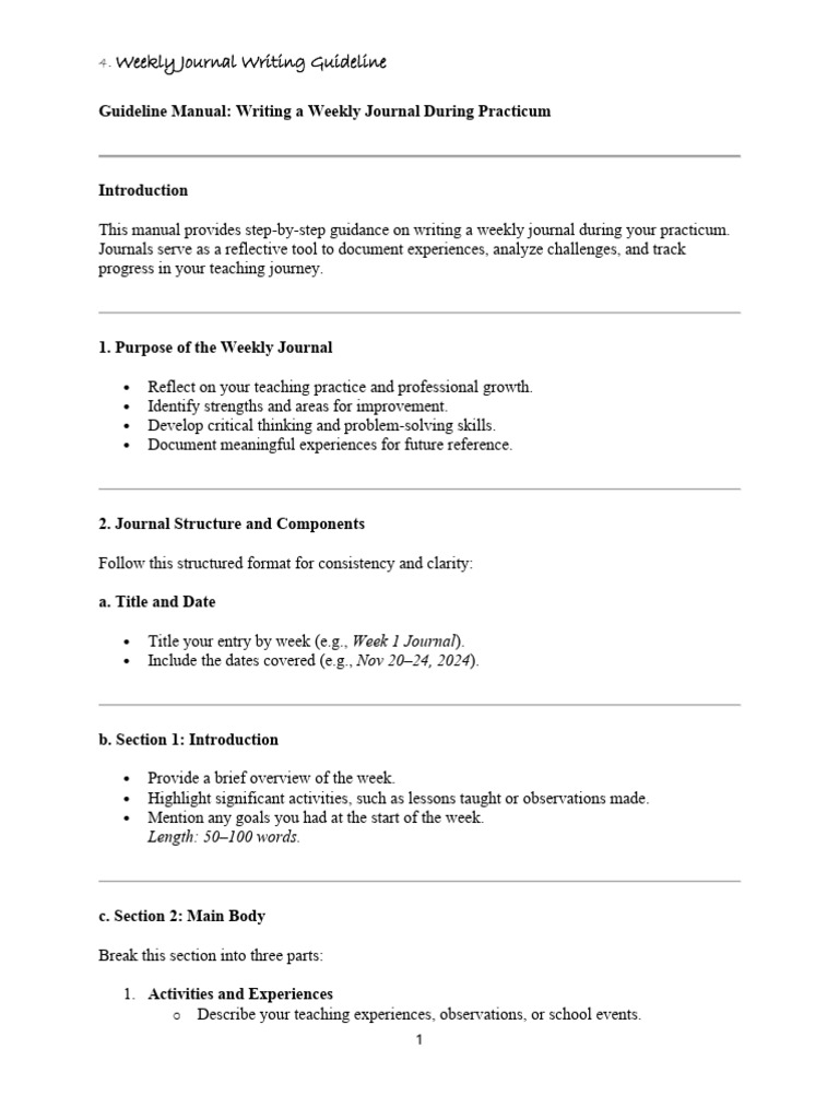 Weekly Journal Writing Guide | PDF | Classroom Management | Mentorship