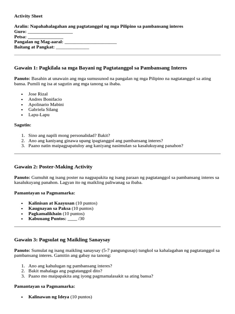 Activity Sheet Ap 6 | PDF