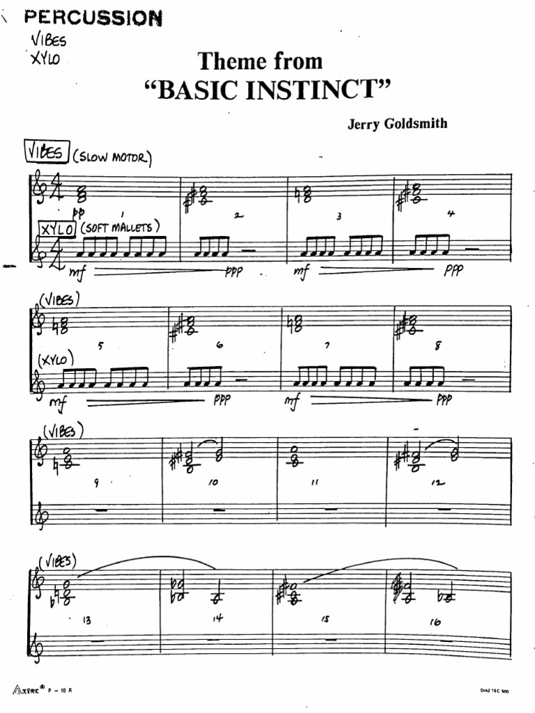 Percussion Harp Piano Theme From Basic Instinct Jerry Goldsmith | PDF