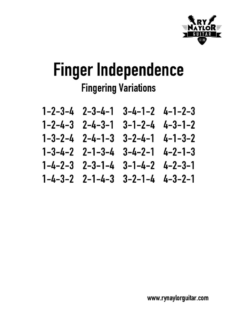Finger Independence - Fingering Variations - RY NAYLOR Guitar | PDF
