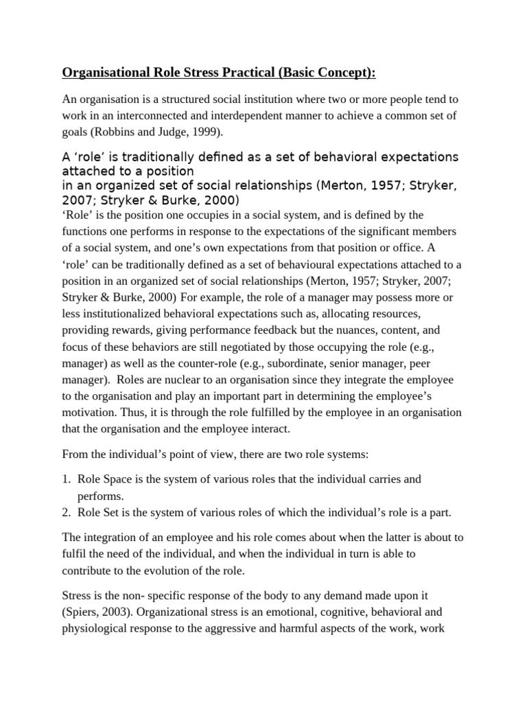 Understanding Organizational Role Stress | PDF | Stress (Biology ...