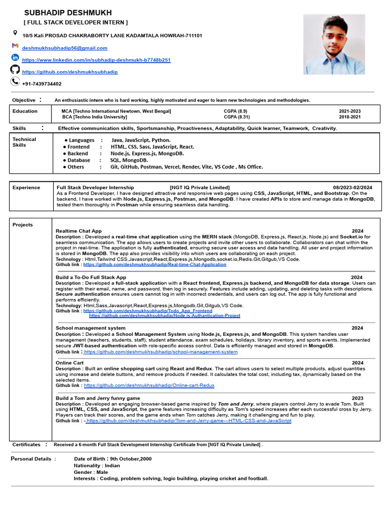 Subhadip Deshmukh Resume 9 | PDF | Java Script | Mobile App