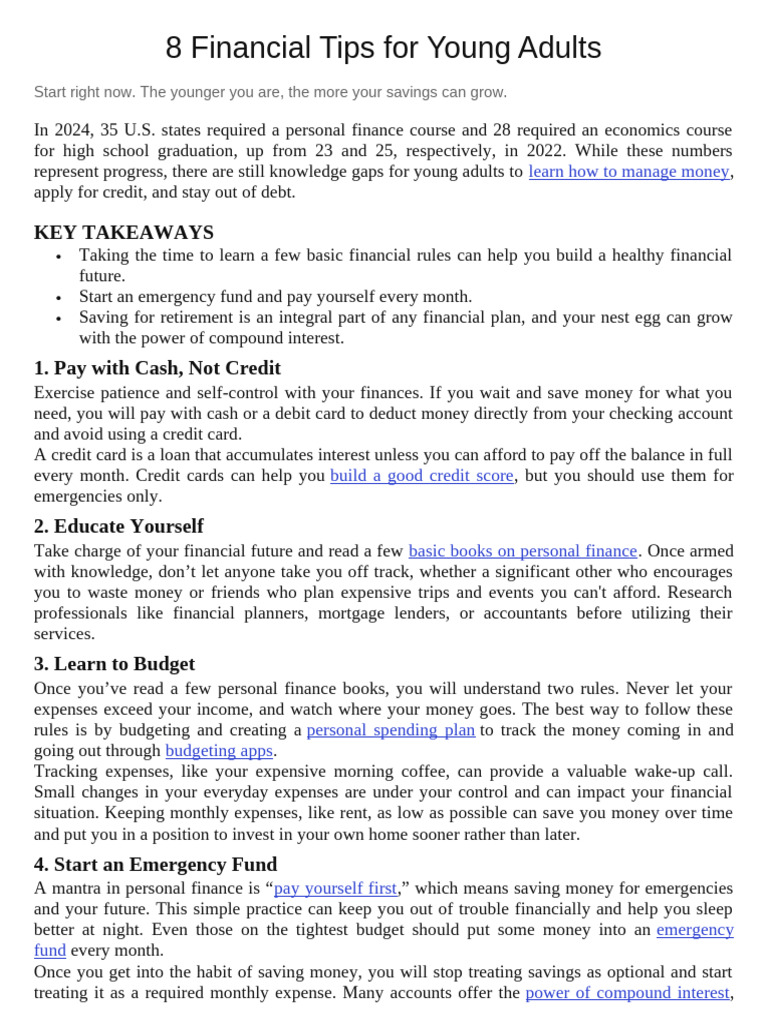 8 Financial Tips For Young Adults | PDF | Credit | Finance & Money Management