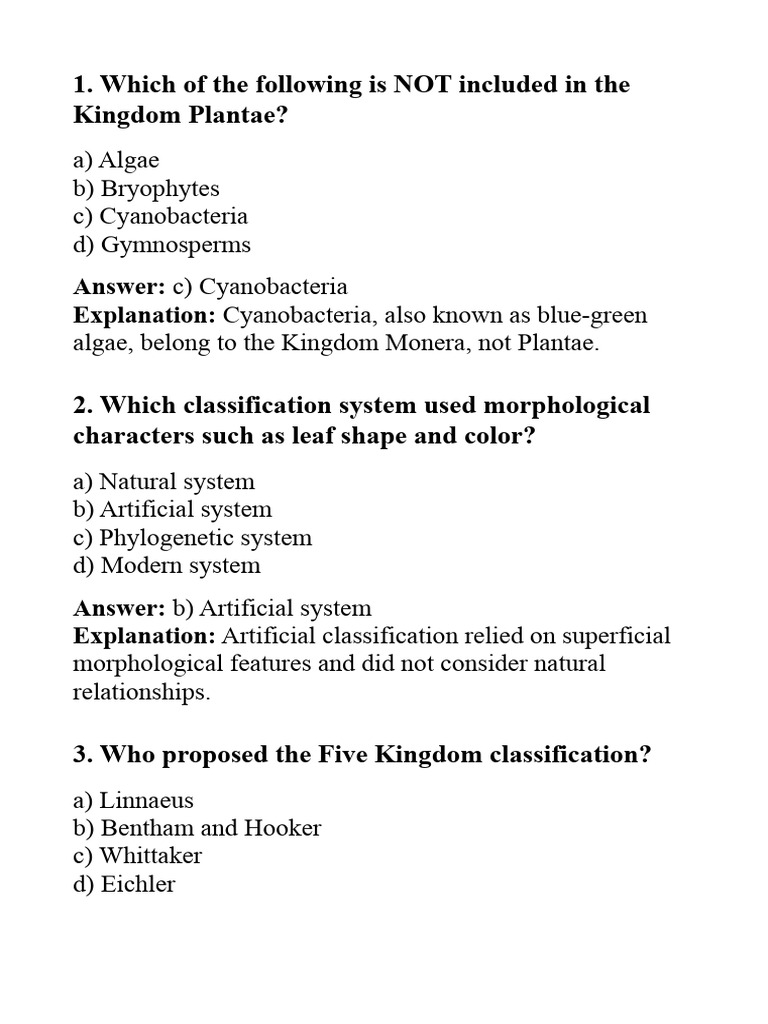 Question Biological Classification | PDF | Taxonomy (Biology) | Algae