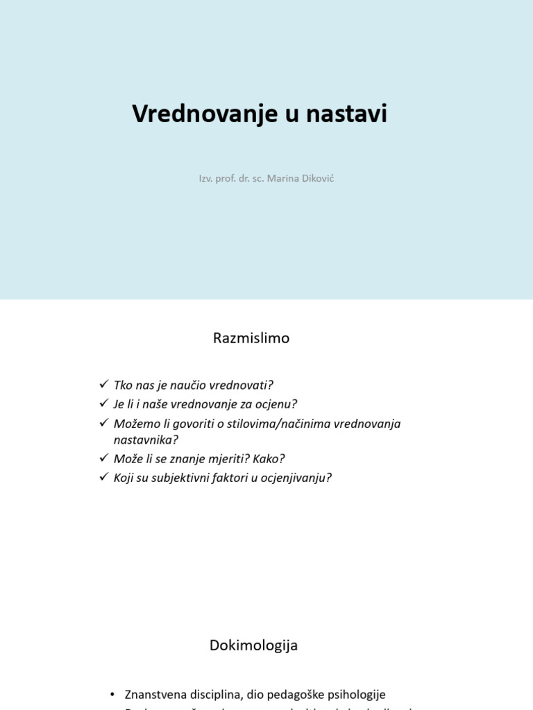Vrednovanje U Nastavi | PDF