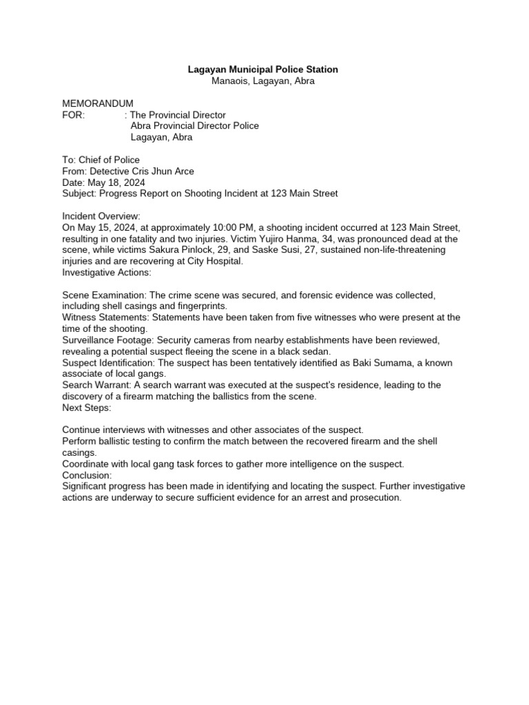 Shooting Incident Progress Report | PDF | Detective | Police
