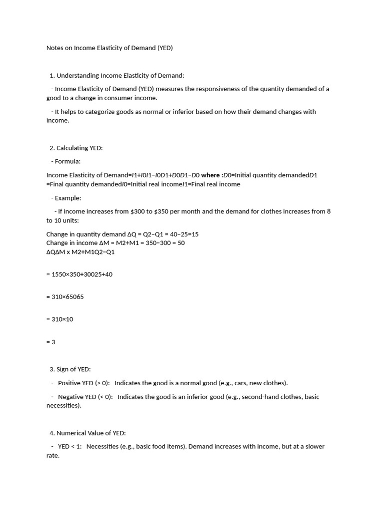 Notes On Income Elasticity of Demand | PDF
