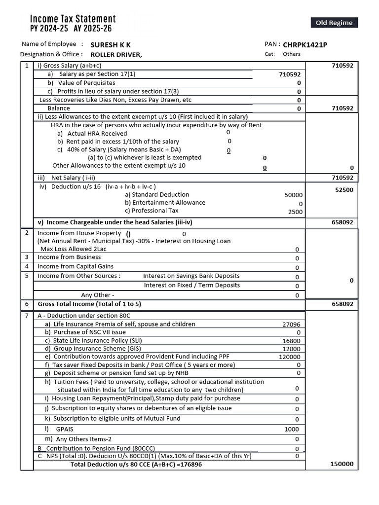 Income Tax Calculation Summary 2024-25 | PDF | Salary | Tax Deduction