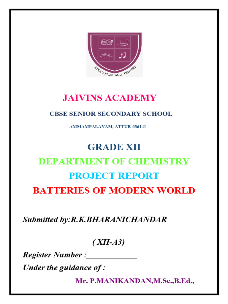 Bharani Chemistry Project 1 | PDF | Anode | Electrode