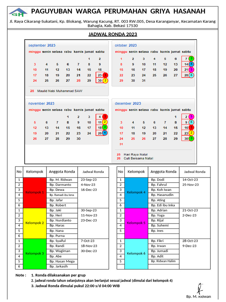 Jadwal Ronda perum griya hasanah | PDF