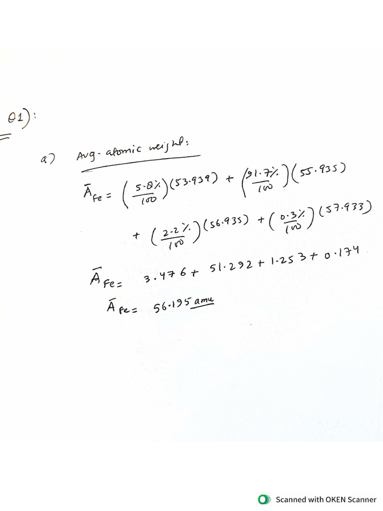 Average Atomic Weight Calculation | PDF