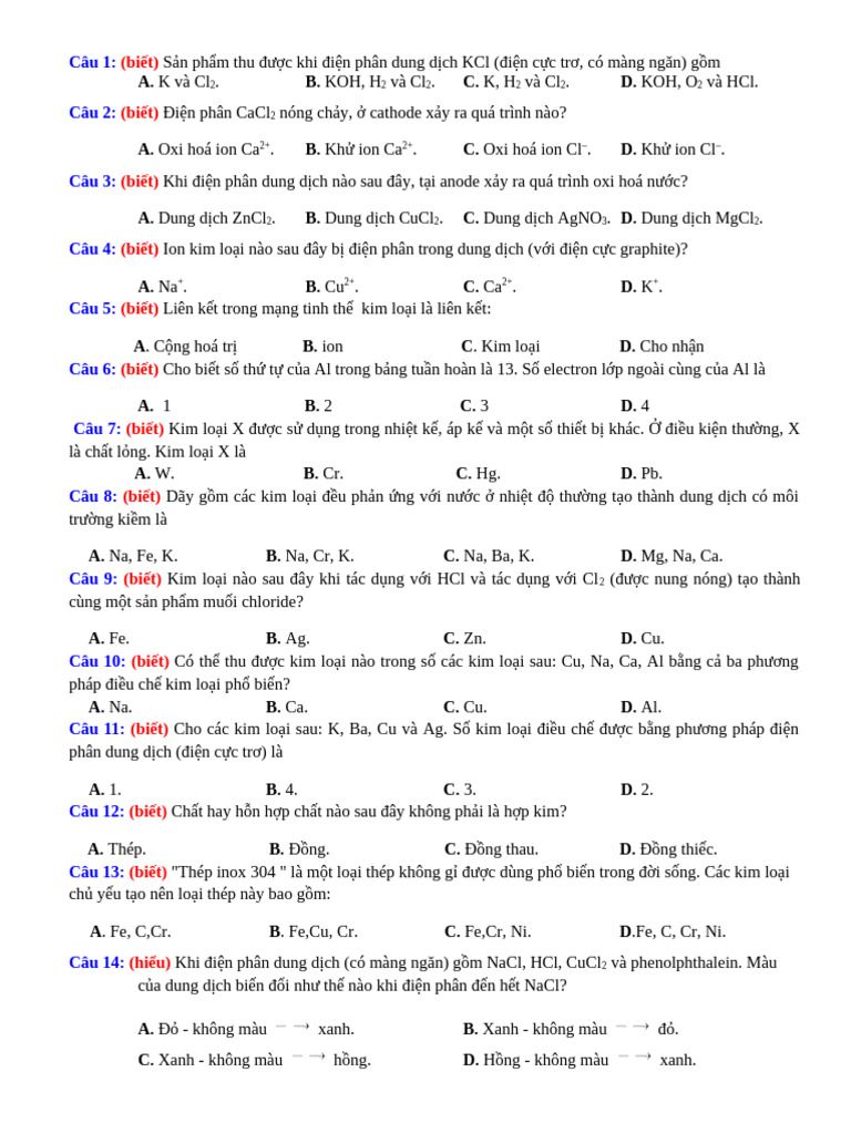 Ôn GK II Hóa K12 | PDF