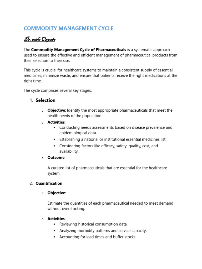 Commodity Management Cycle | PDF | Medical Prescription | Antimicrobial ...