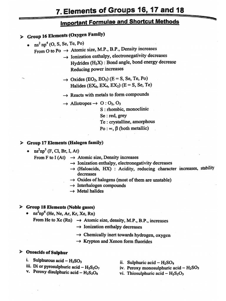 Group 16 17 and 18 Elements DPP | PDF