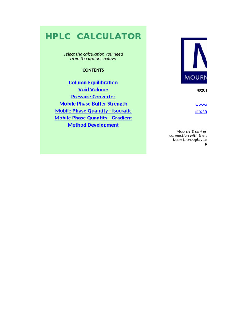 HPLC Calculation Tools and Methods | PDF | High Performance Liquid ...