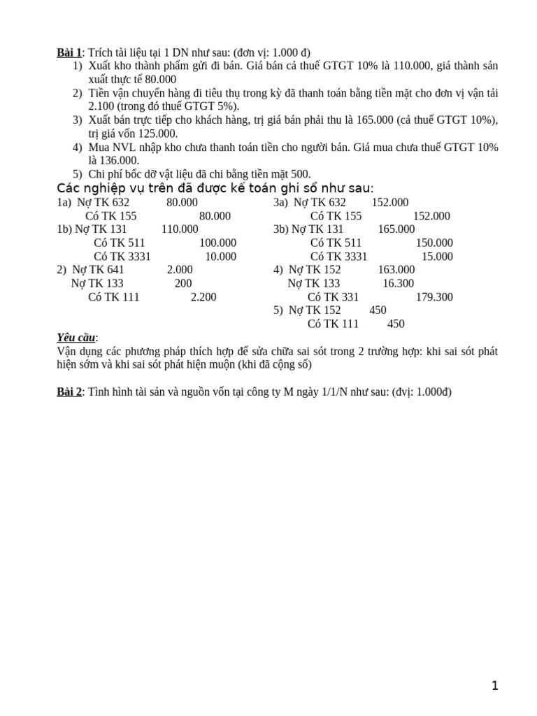 7. BT Sổ kế toán &BCTC | PDF