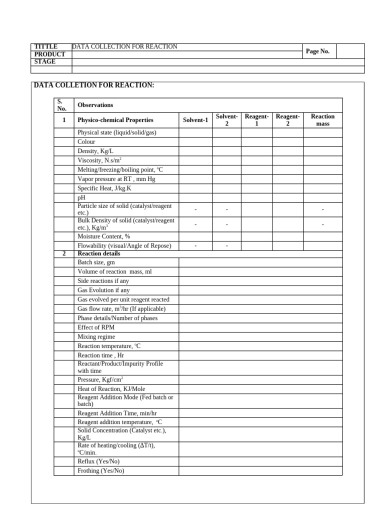 Reaction Data Collection Guidelines | PDF | Chemical Reactor | Chemical ...