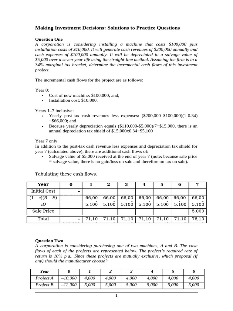 4) Making Investment Decisions Solutions To Practice Questions | PDF | Depreciation | Net ...