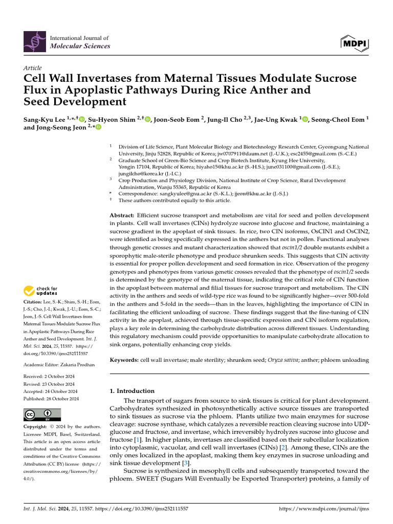 Cell Wall Invertases from Maternal Tissues Modulate Sucrose Flux in ...