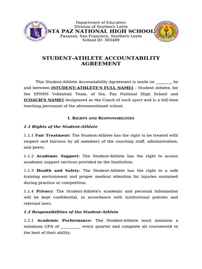Accountability Agreement - Student Athlete | PDF | Justice | Crime ...