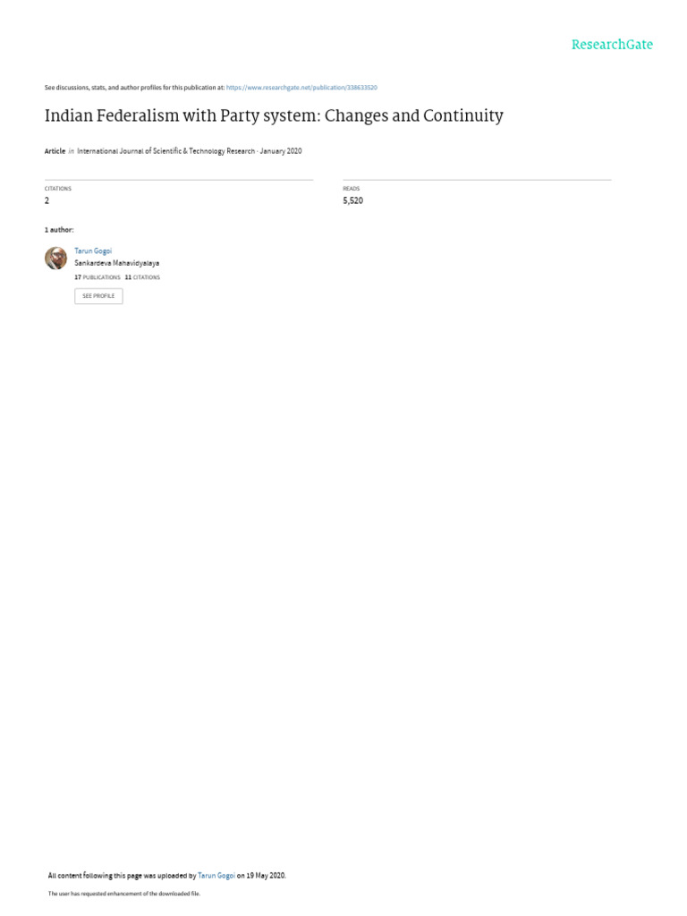 Indian Federalism and Party System Dynamics | PDF | Government ...