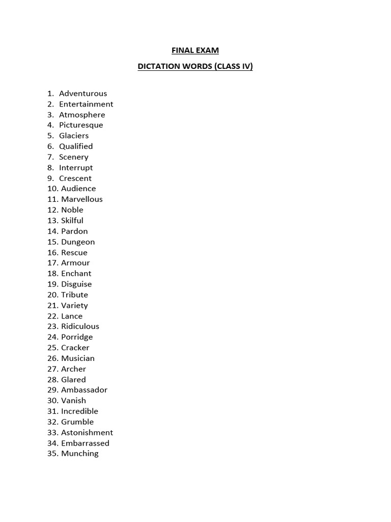Dictation Words For Final Exam | PDF