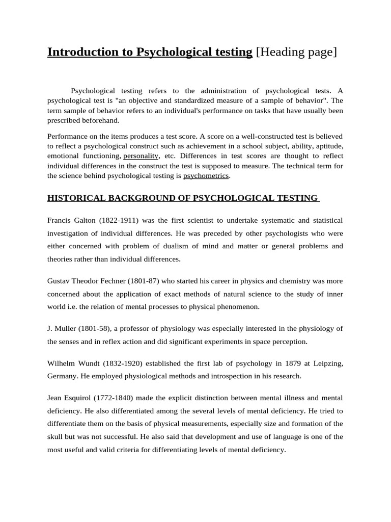 Introduction To Psychological Testing | PDF | Psychological Testing ...