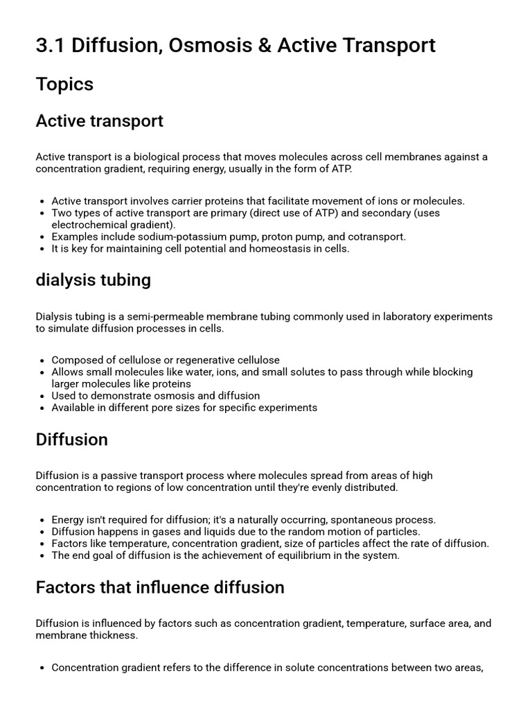 Diffusion Osmosis Active Transport-Study Guide | PDF | Cell Membrane ...