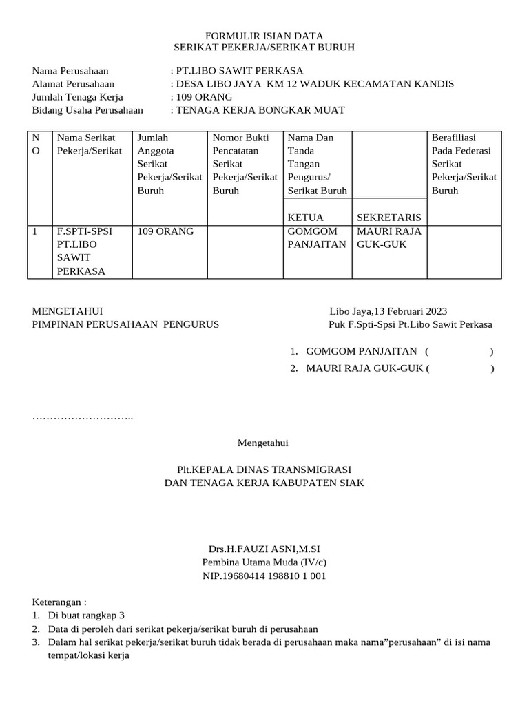 Formulir Isian Data | PDF