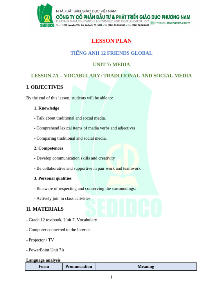 Unit 7A: Media Vocabulary Lesson | PDF | Linguistics | Grammar