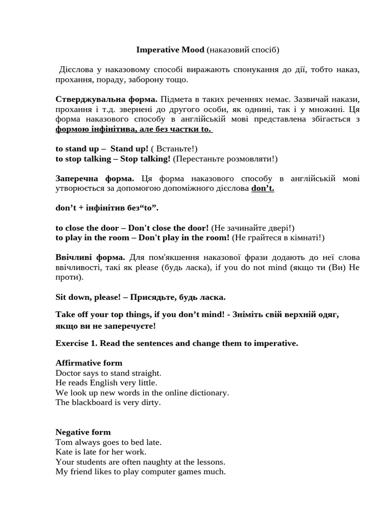 Imperative Mood | PDF