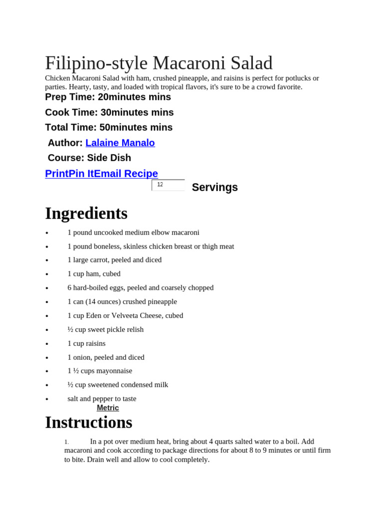 How To Cook Macaroni Salad | PDF | Salad | Pasta