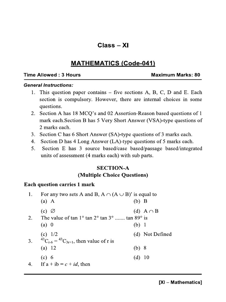 Class11 Mathematics PYQpdf | PDF