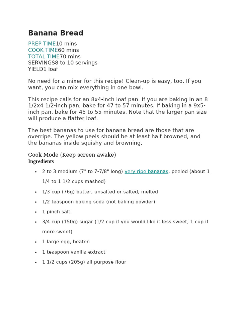 How To Make A Banana Bread | PDF