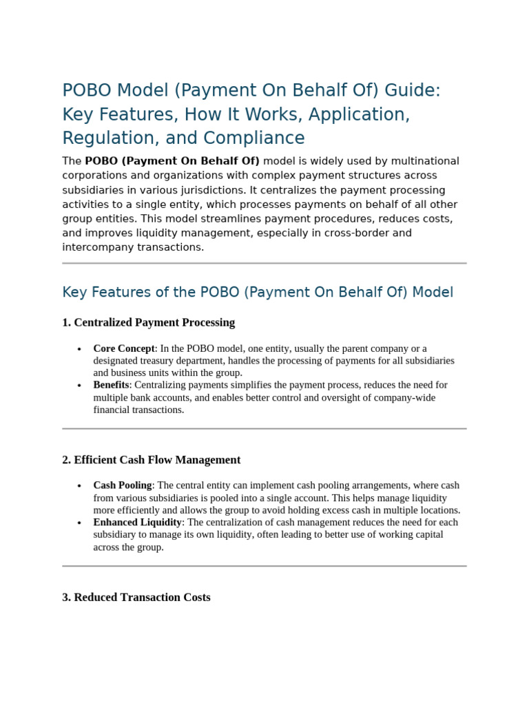 POBO Model: Centralized Payment Guide | PDF | Internal Control ...
