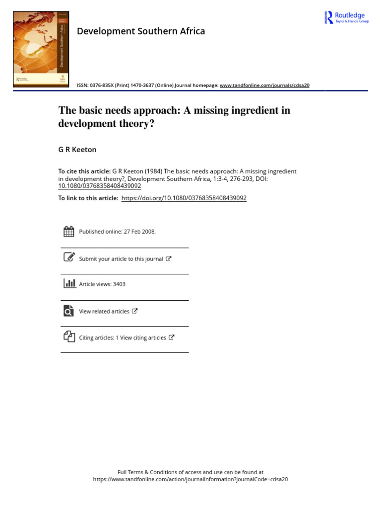 The Basic Needs Approach A Missing Ingredient in Development Theory ...
