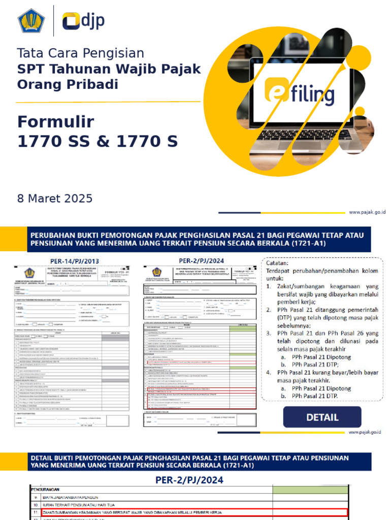 Tata Cara Pengisian SPT Tahunan E-Filling Orang Pribadi 1770 S Dan 1770 SS 8 Maret 2025 Update | PDF