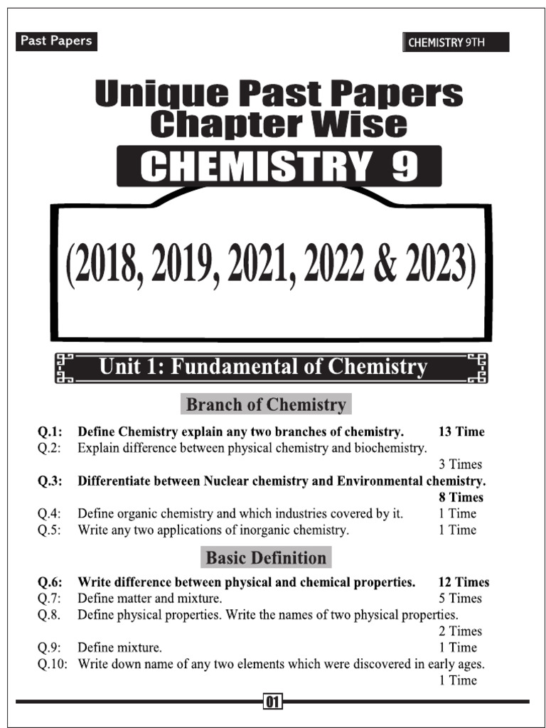 Past Paper Chem 9th Final | PDF