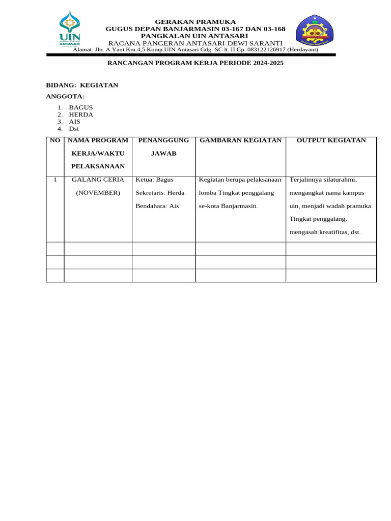 Rancangan Proker Bidang | PDF