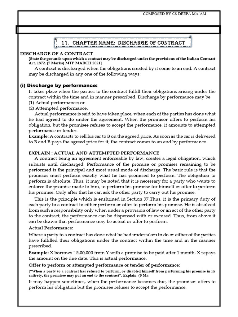 Contract Act Chapter 11 Discharge of Contract For JKSC Rajkot | PDF ...