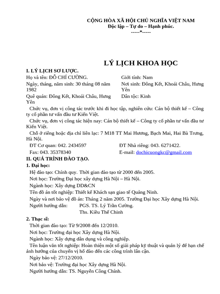 Ly lich khoa hoc - Do Chi Cuong | PDF
